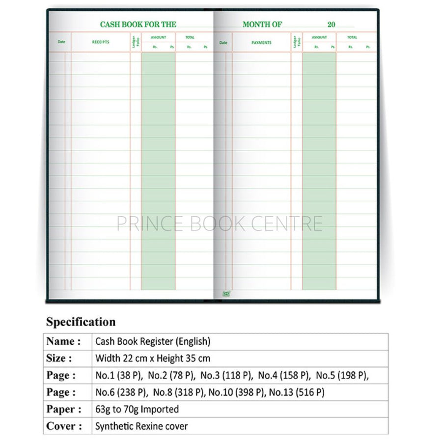 Cash Book Register HB In English Rexine Binded – Prince Book Centre